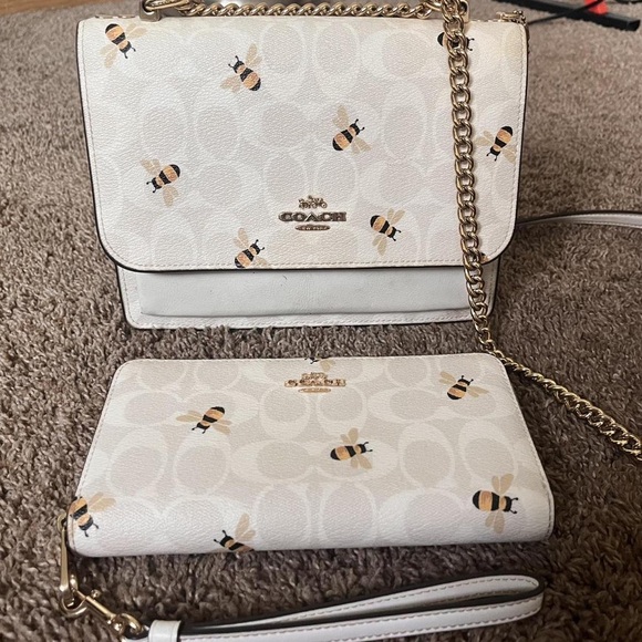 Coach | Bags | Coach Cream Bee Print Crossbody Bag And Wallet | Poshmark